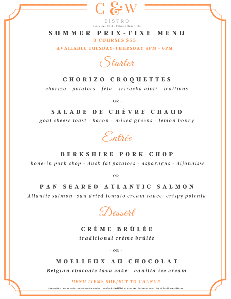Summer Prix-Fixe Menu - Cuisine & Wine Bistro